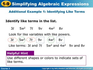 Simplifying Algebraic Expressions from HOLT.ppt