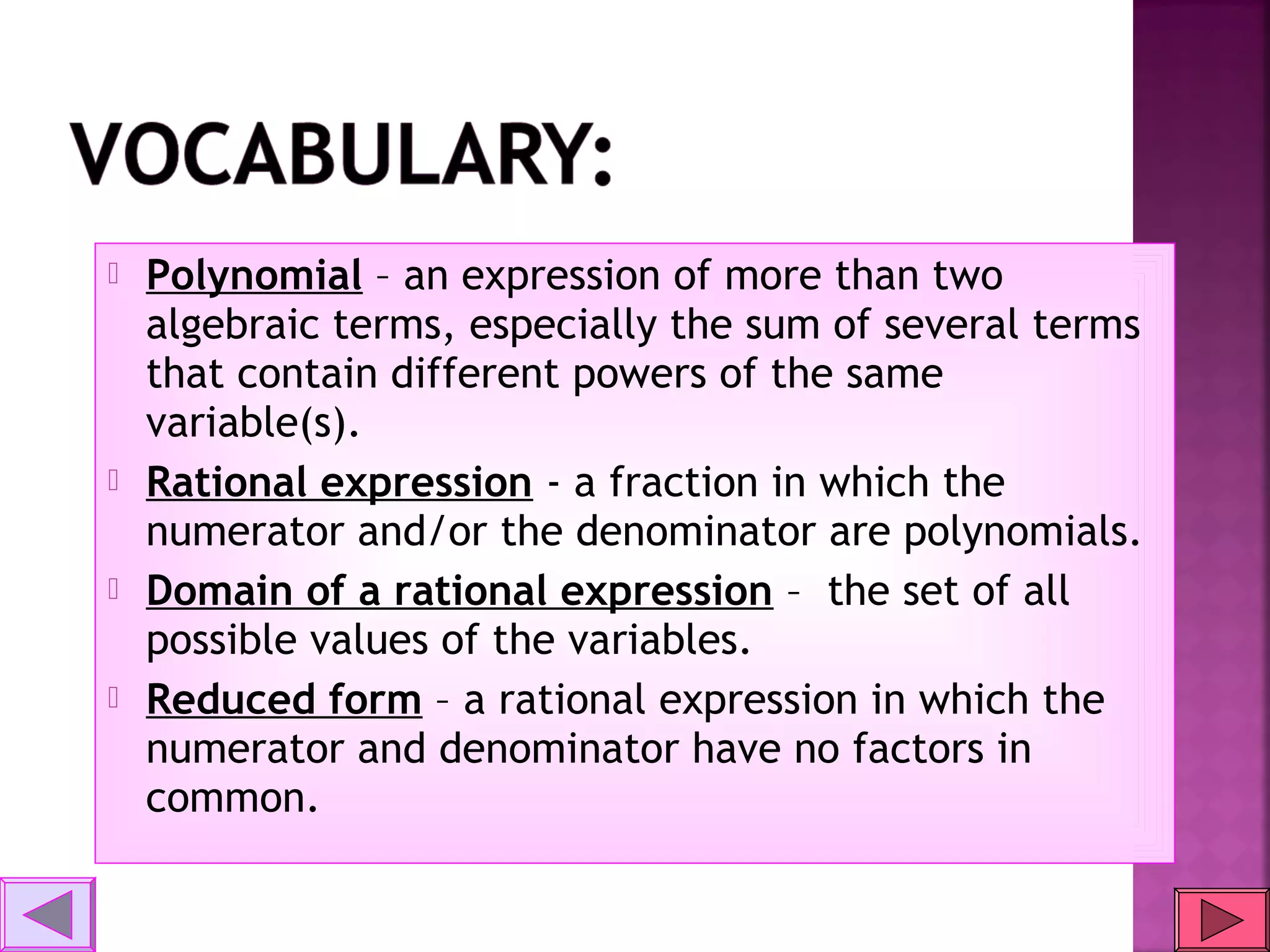 Simplifying basic rational expressions | PPT