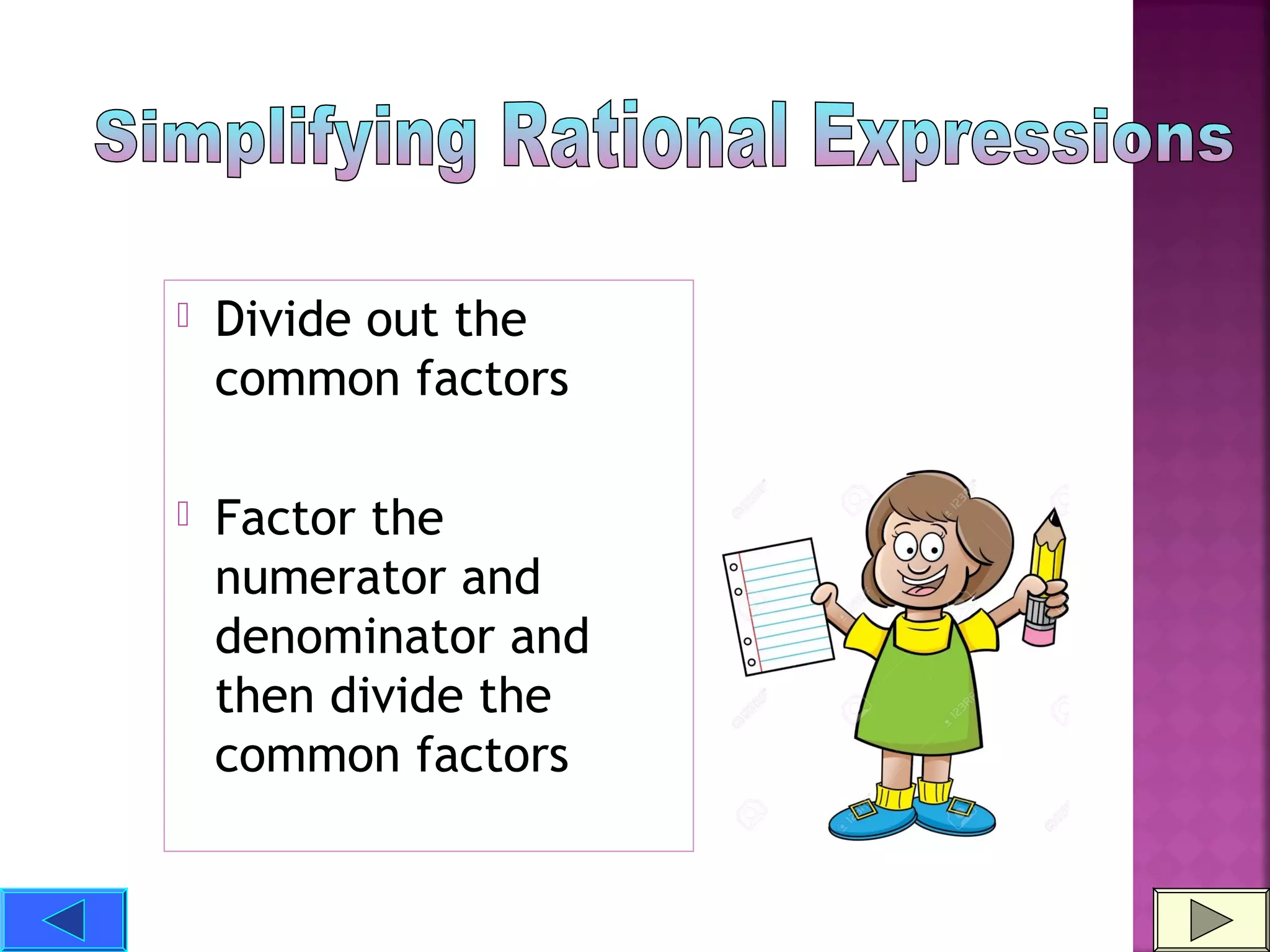 Simplifying basic rational expressions | PPT