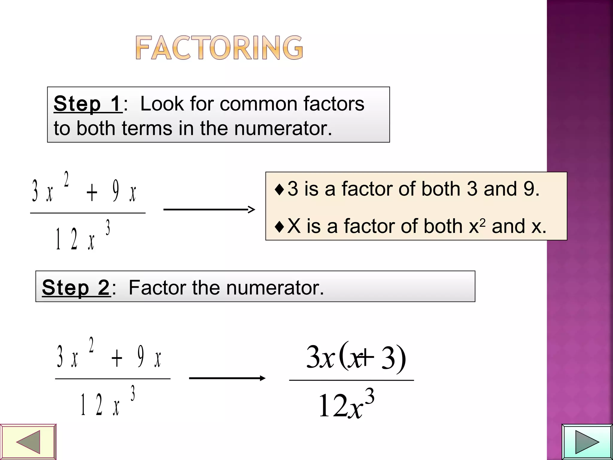 Simplifying basic rational expressions | PPT