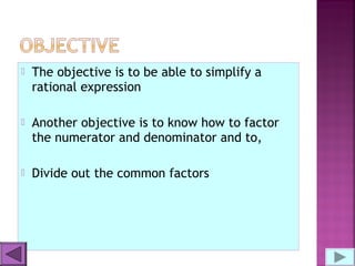 Simplifying basic rational expressions | PPT