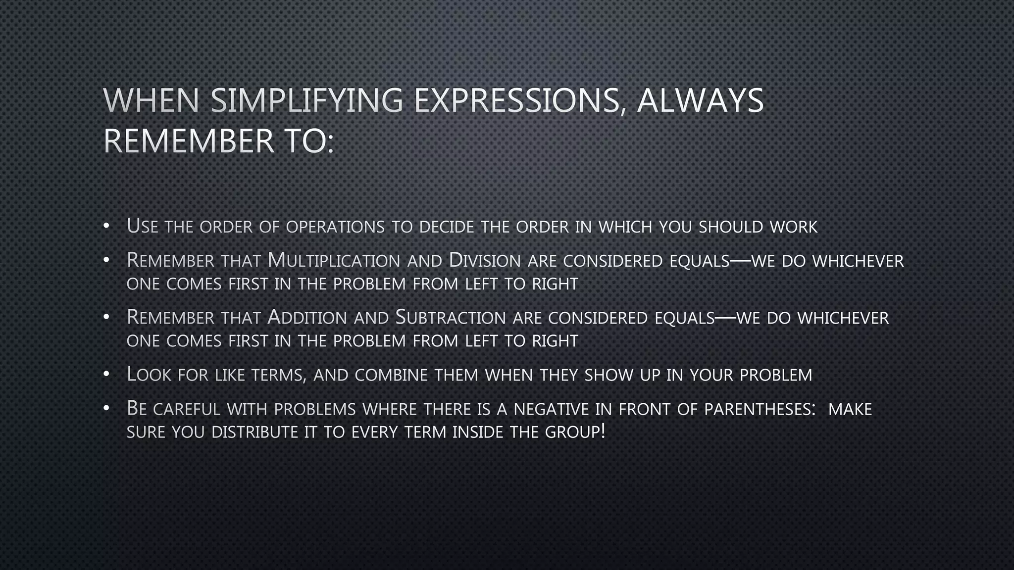 Simplifying Algebraic Expressions | PPT