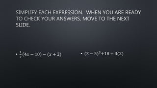 Simplifying Algebraic Expressions | PPT