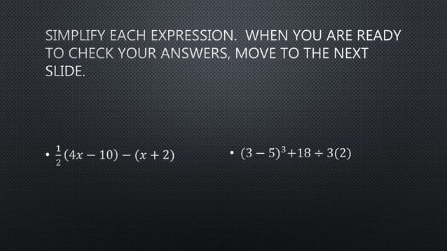 Simplifying Algebraic Expressions | PPT