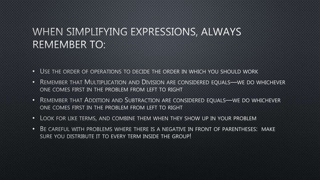 Simplifying Algebraic Expressions | PPT
