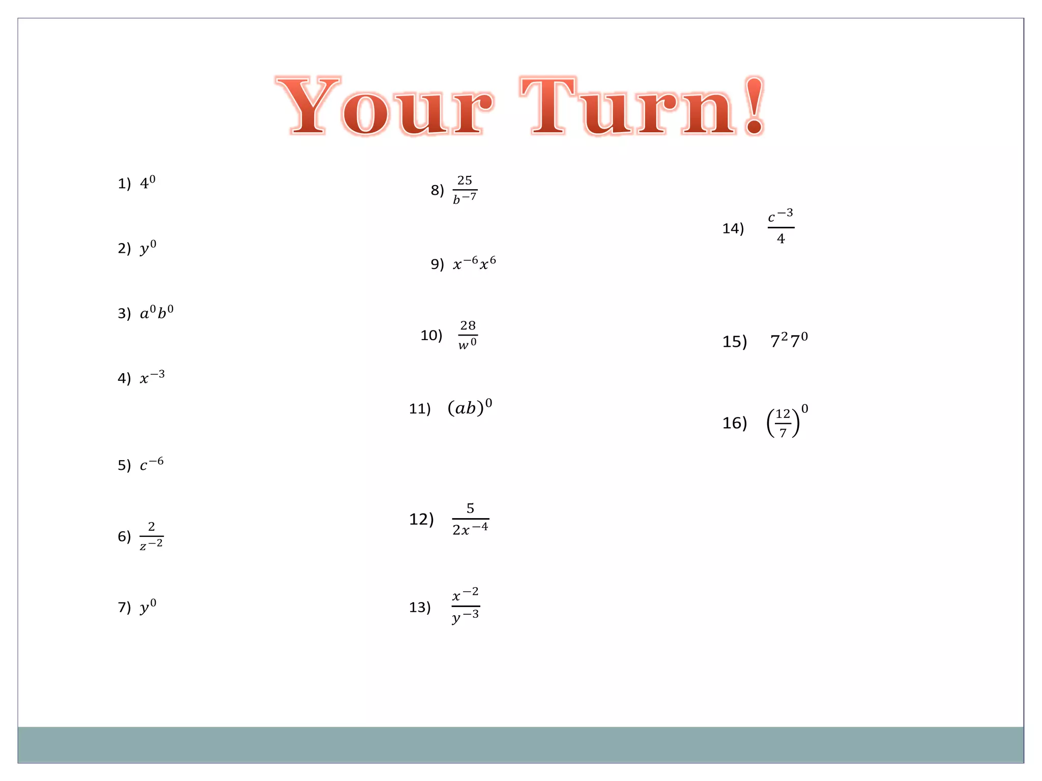Simplifying expressions with negative and zero exponents | PPTX