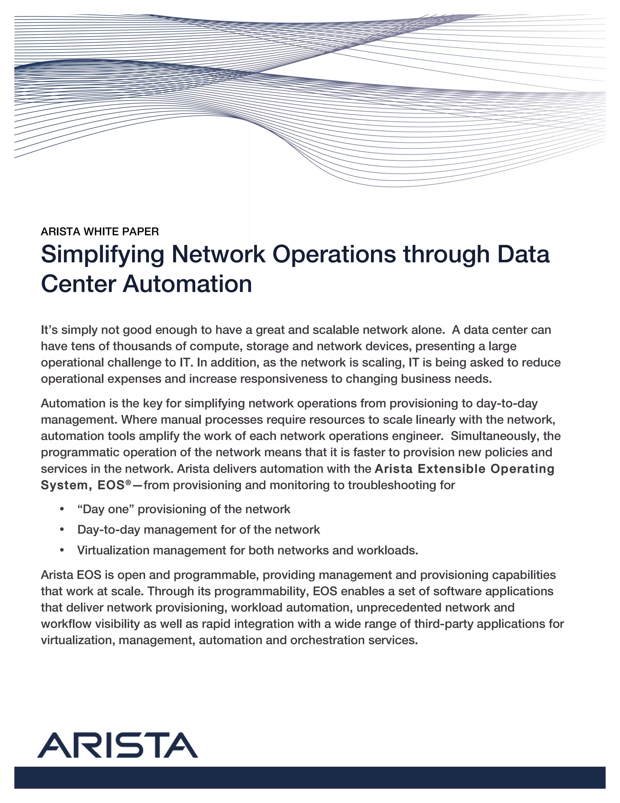 Simplifying network operations_data_center_automation_whitepaper | PDF | Cloud Computing | Internet