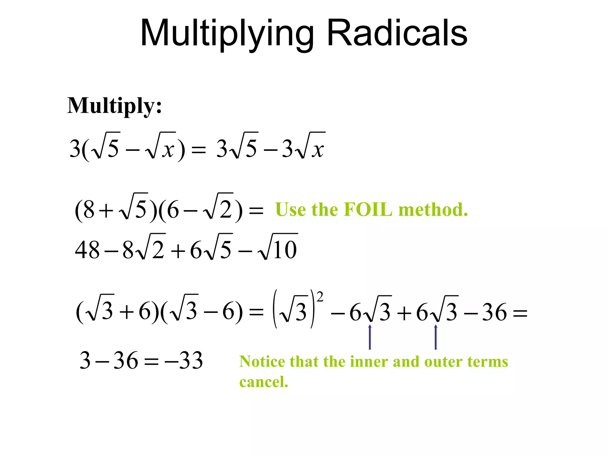 Simplifying radical expressions, rational exponents, radical equations ...