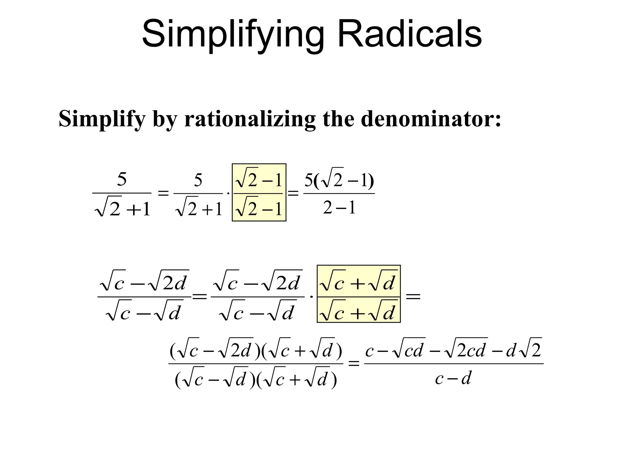 Simplifying radical expressions, rational exponents, radical equations ...