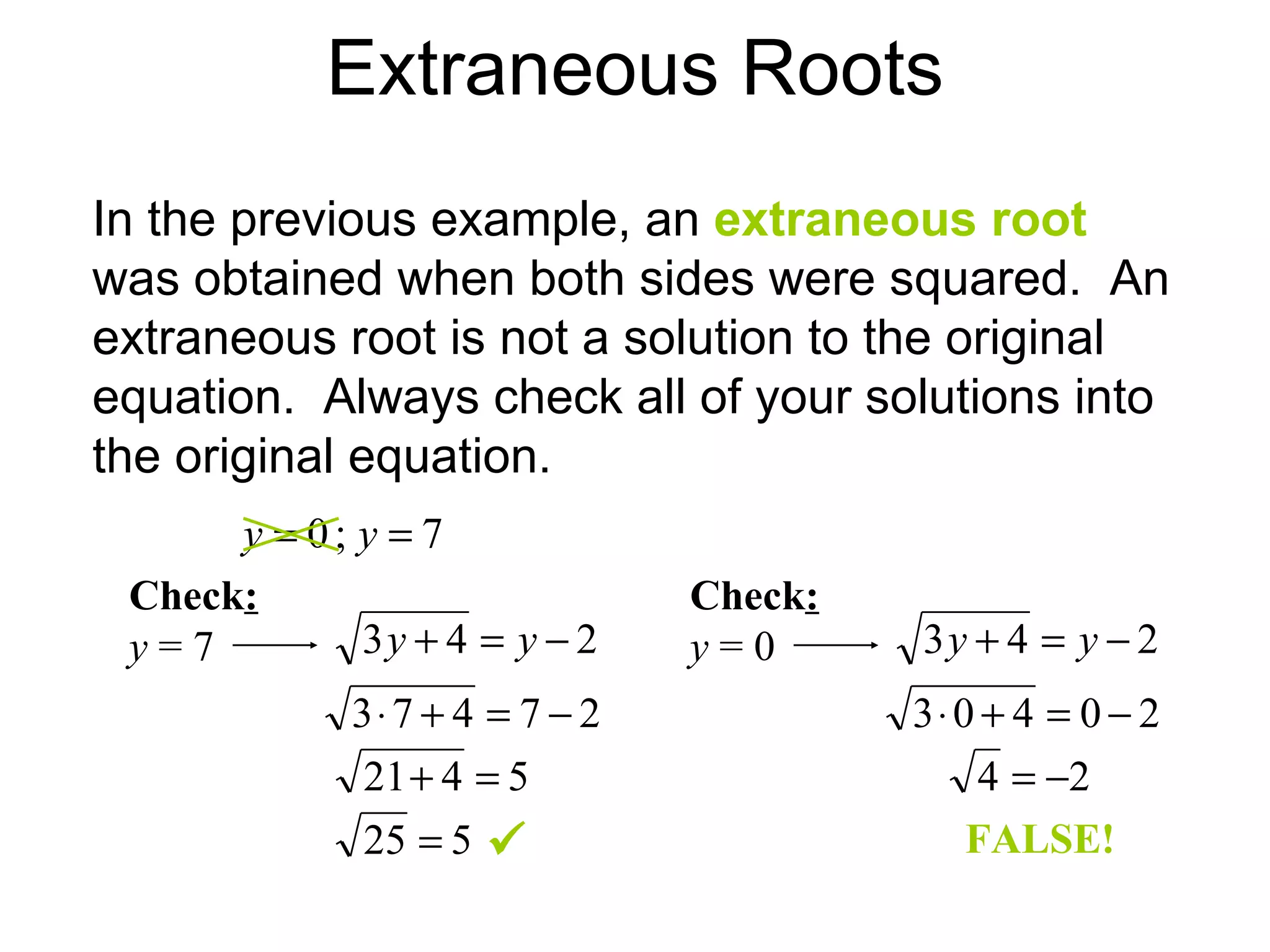 Simplifying radical expressions, rational exponents, radical equations ...