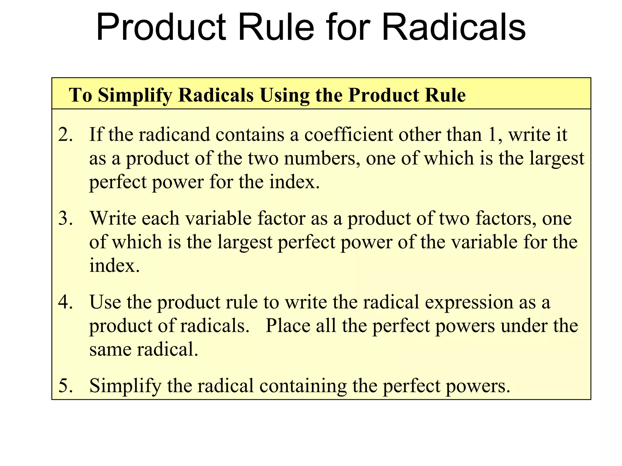 Simplifying radical expressions, rational exponents, radical equations ...