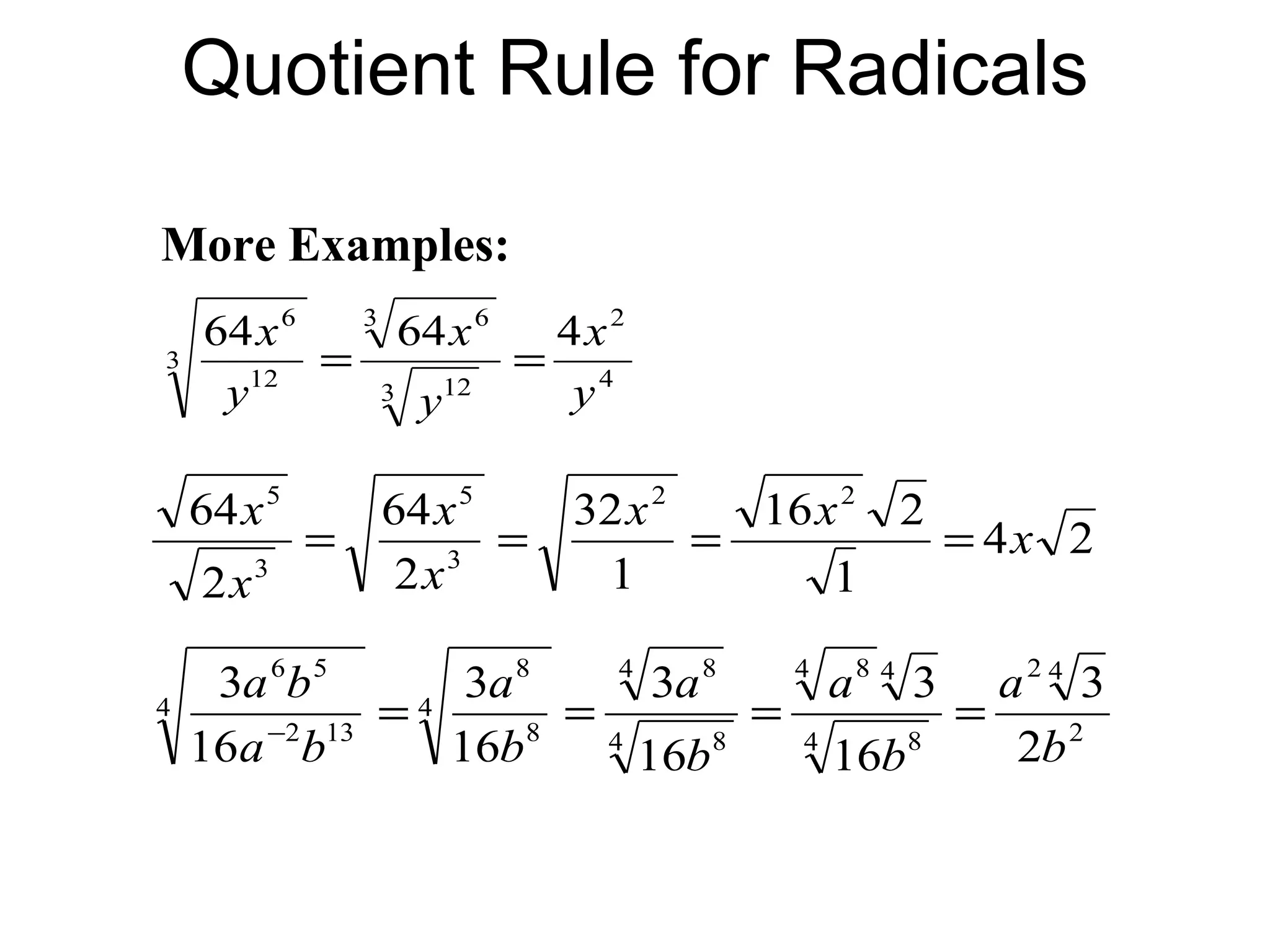 Simplifying radical expressions, rational exponents, radical equations ...