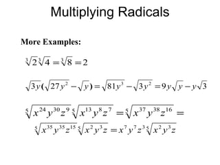 Simplifying radical expressions, rational exponents, radical equations ...