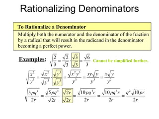 Simplifying radical expressions, rational exponents, radical equations ...