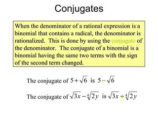 Simplifying radical expressions, rational exponents, radical equations ...