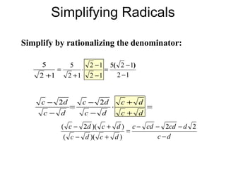 Simplifying radical expressions, rational exponents, radical equations ...