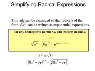 Simplifying radical expressions, rational exponents, radical equations ...