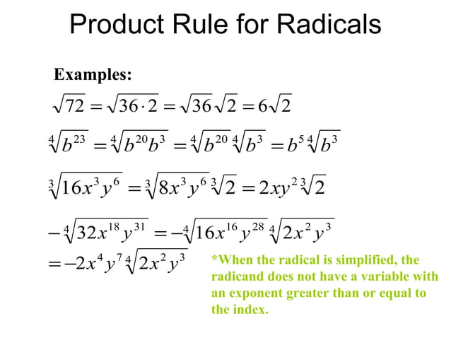 Simplifying radical expressions, rational exponents, radical equations ...