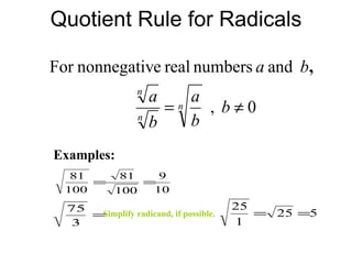 Simplifying Radicals Rules