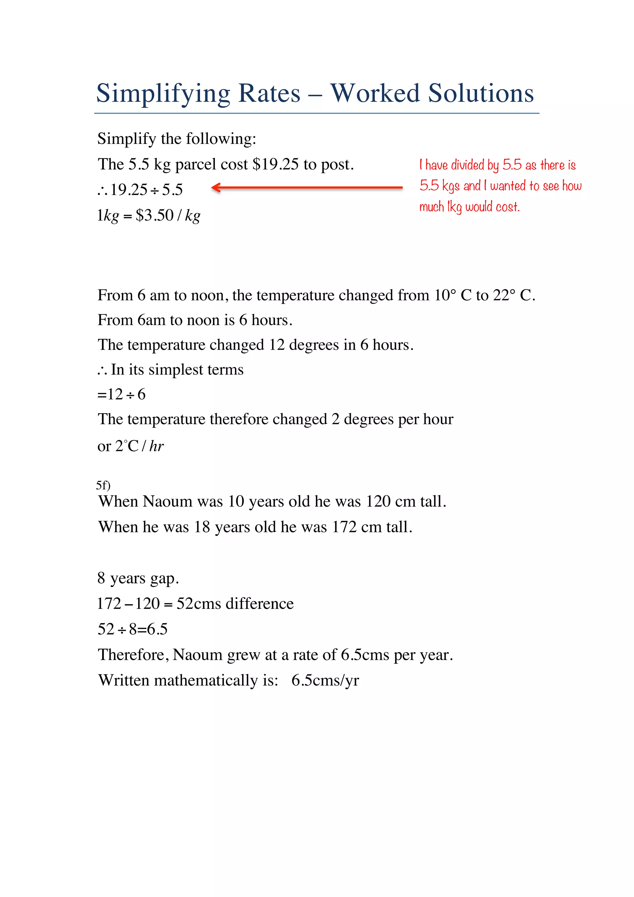Simplifying rates – worked solutions | PDF