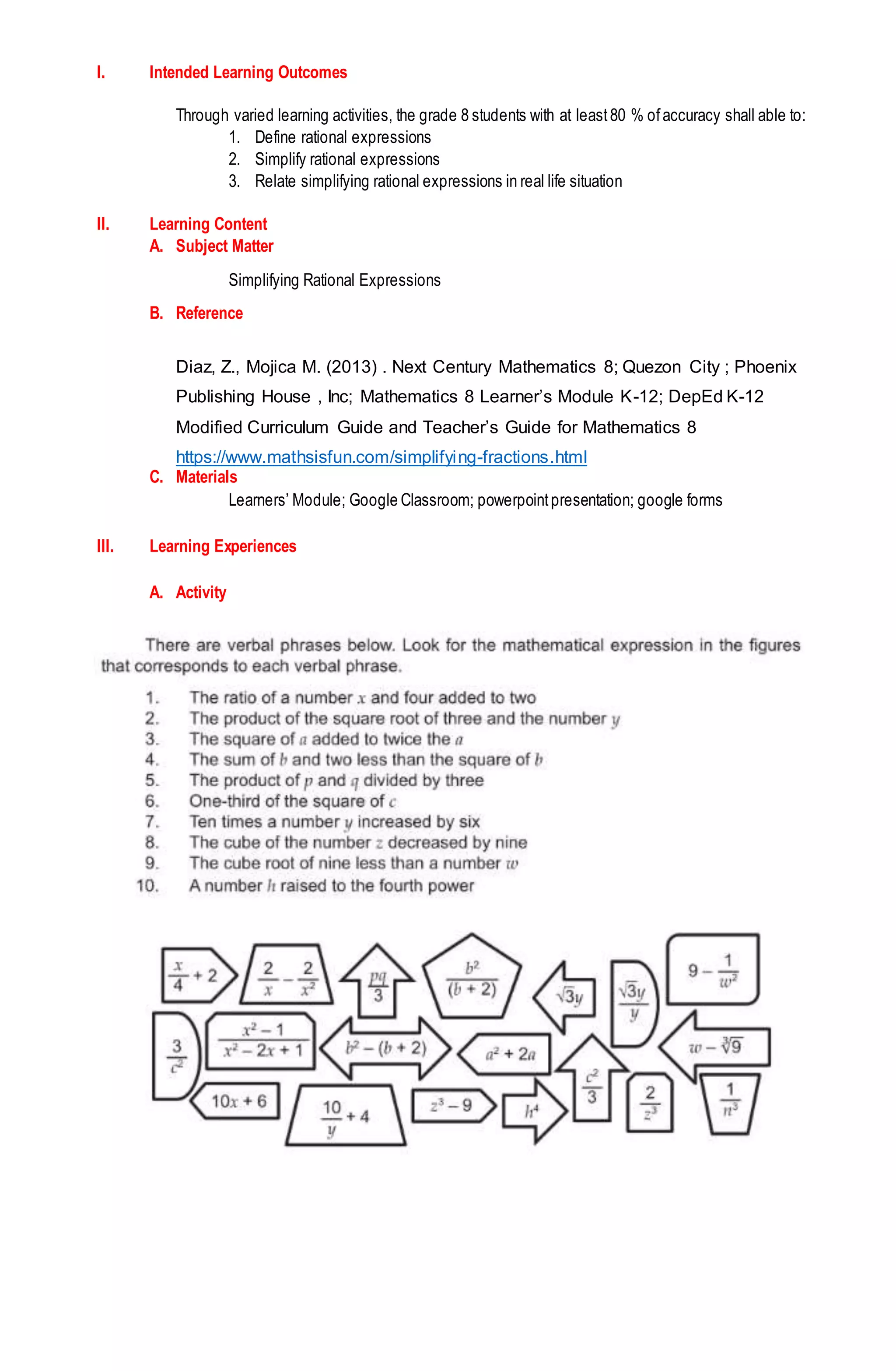 Simplifying Rational Expressions | DOCX