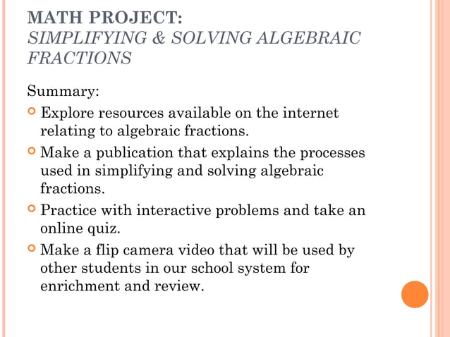 Simplifying & solving algebraic fractions | PPT