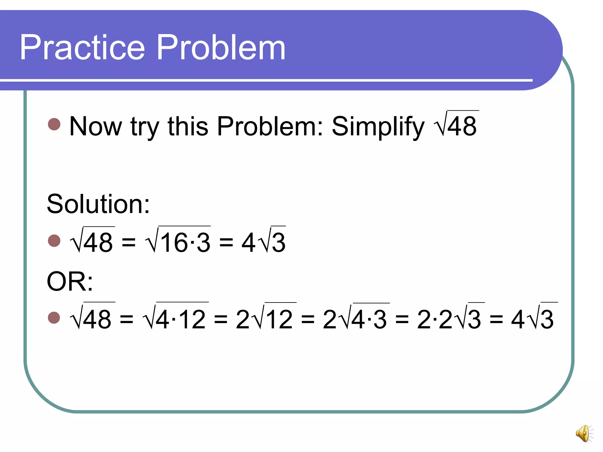 Simplifying Square Root Radicals | PPT