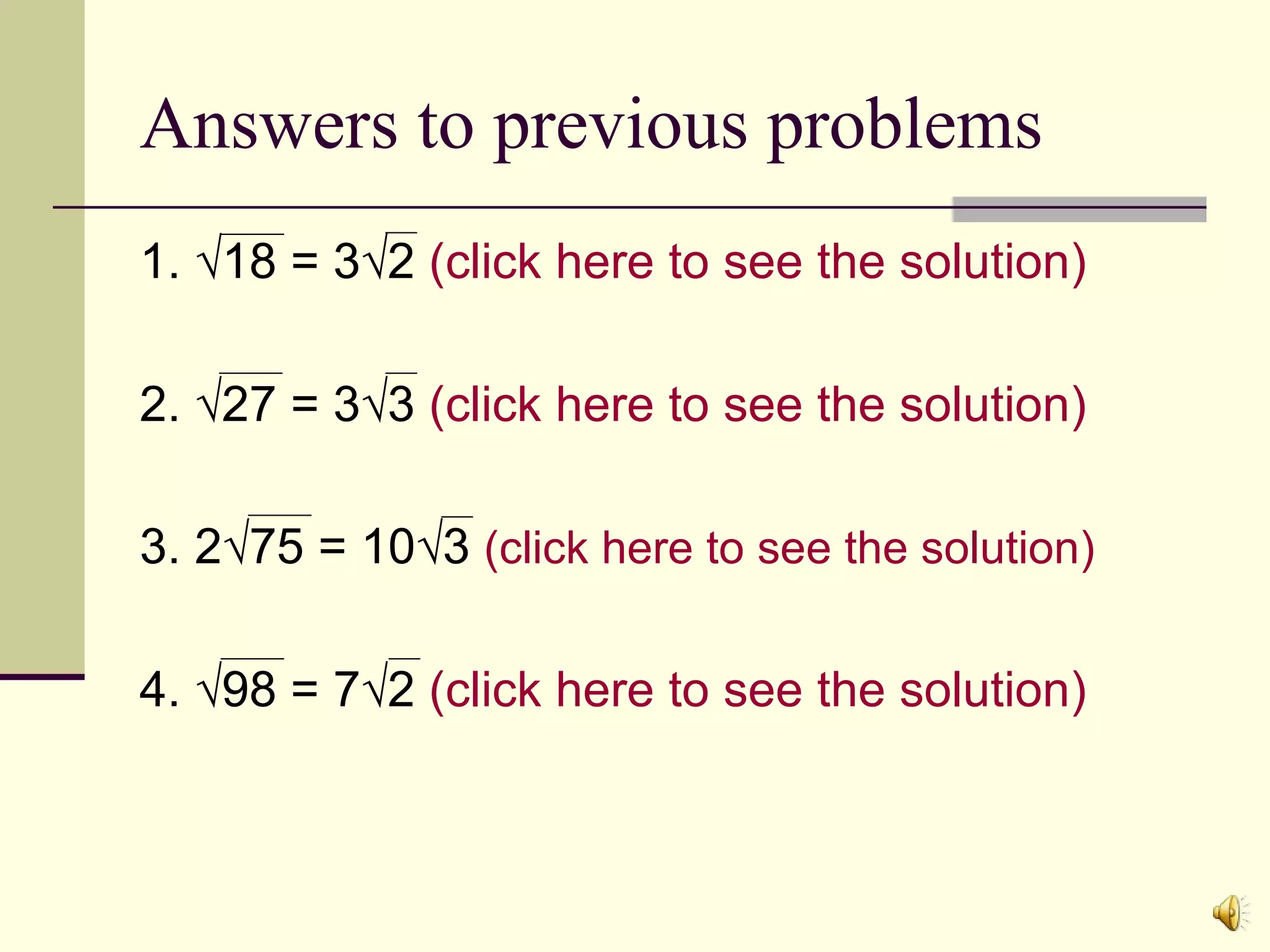 Simplifying Square Root Radicals | PPT