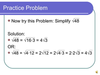 Simplifying Square Root Radicals | PPT