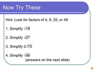 Simplifying Square Root Radicals | PPT