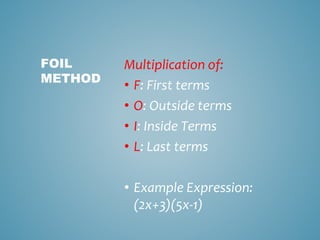 Simplifying using the foil method | PPT