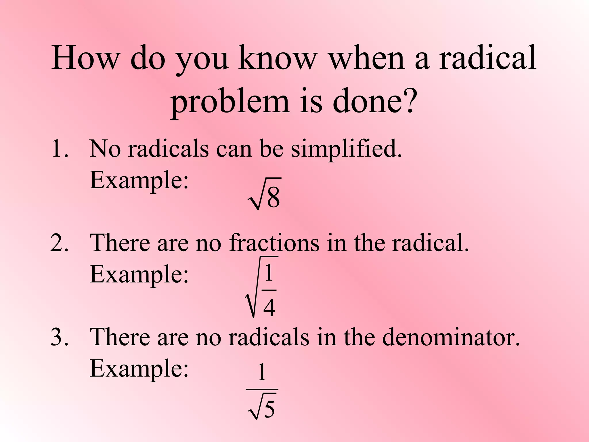Simplify radicals | PPT