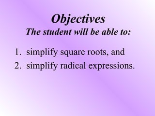 Simplify radicals | PPT