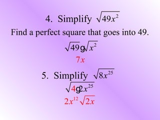 Simplify radicals | PPT