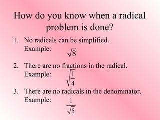 Simplify radicals | PPT