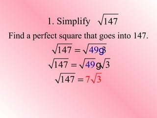 Simplify radicals | PPT
