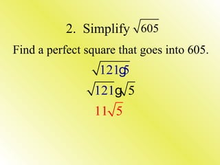 Simplify radicals | PPT