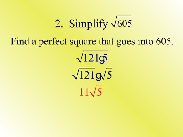 Simplify radicals | PPT