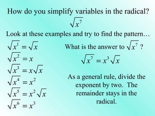 Simplify radicals | PPT
