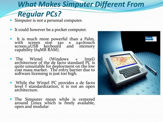 Simputer technology ppt | PPTX | Computer Peripherals | Computing