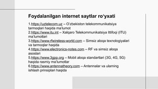 simsiz tarmoqlar.pptx fanidan tayorlangan slayd | PPT