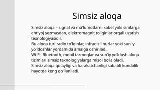 simsiz tarmoqlar.pptx fanidan tayorlangan slayd | PPT