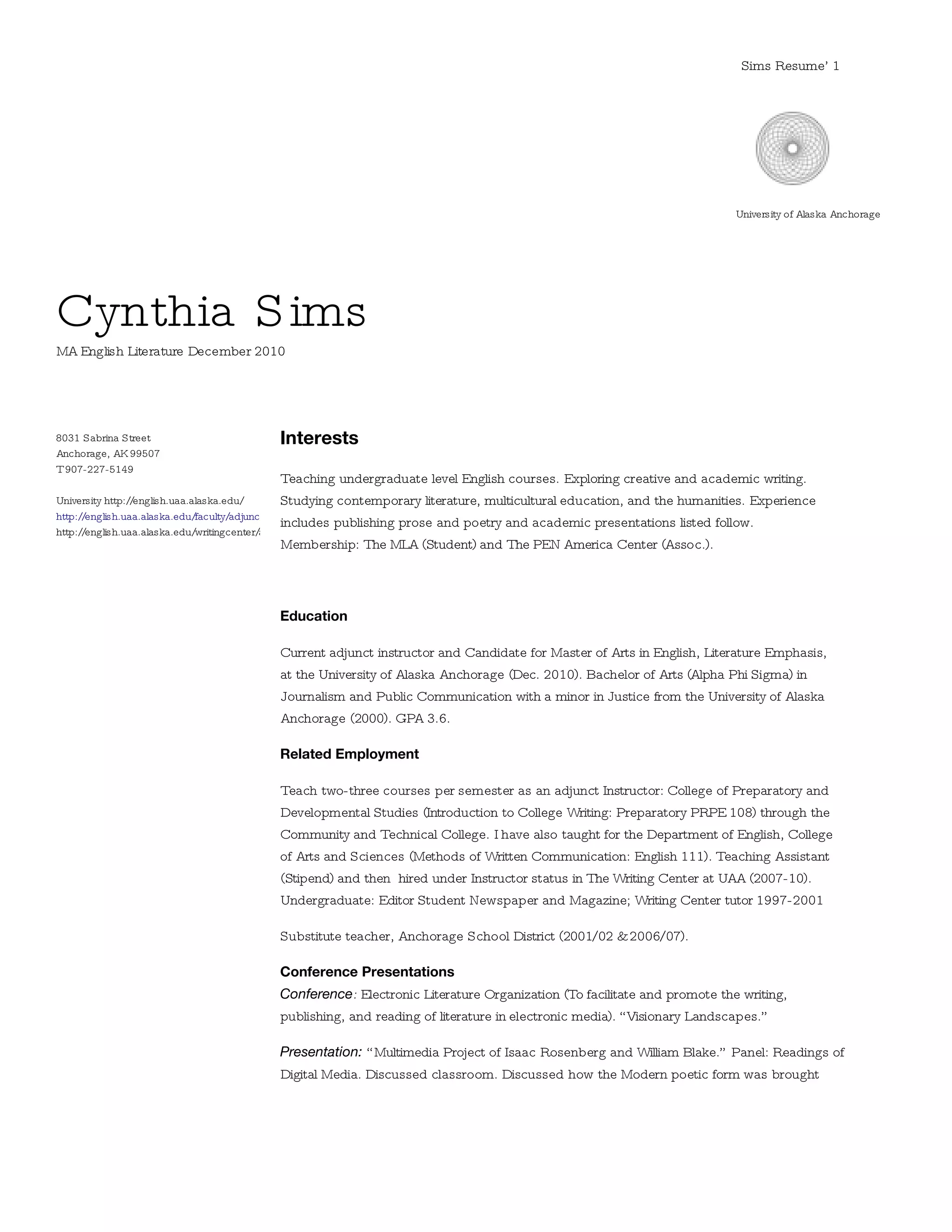 Simsresume2010 | DOC