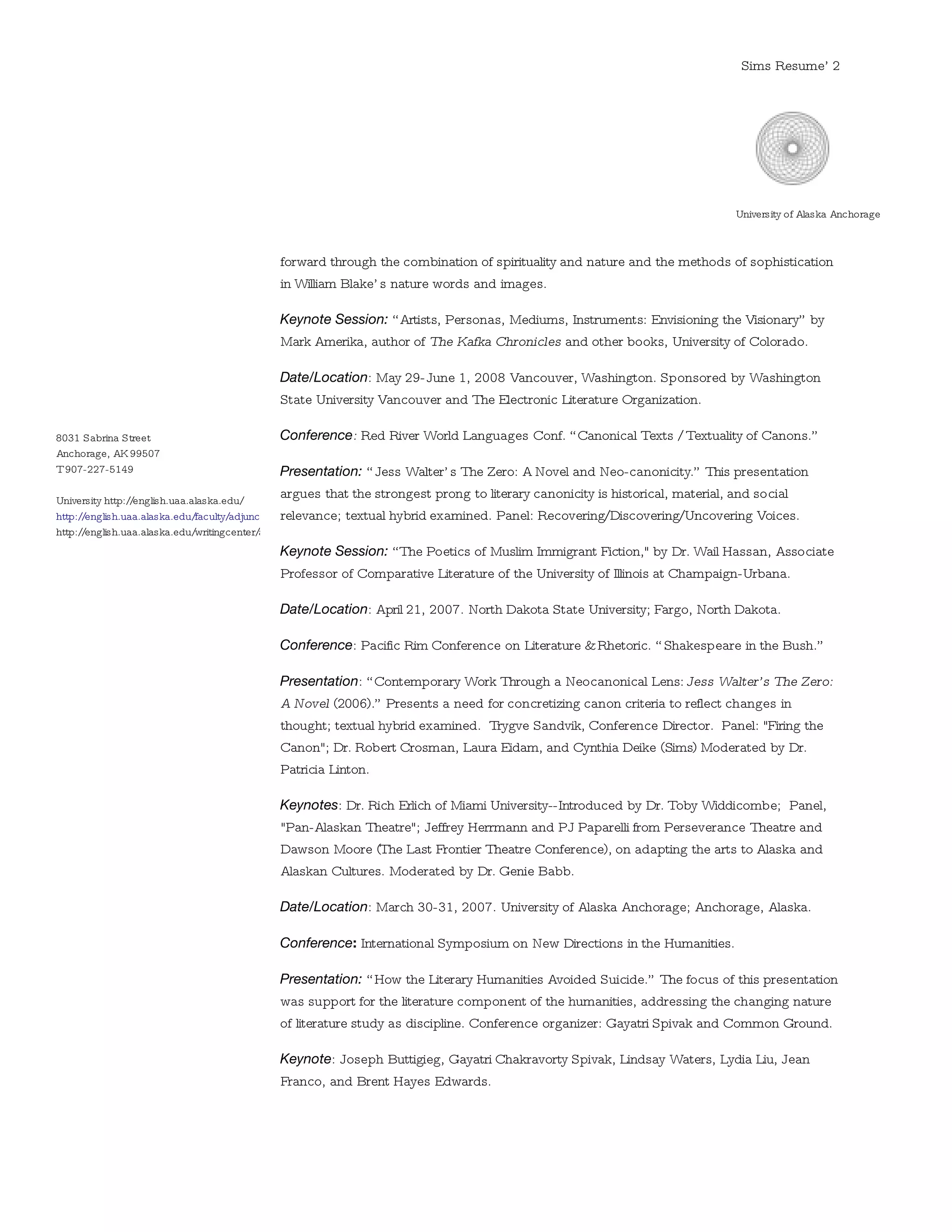 Simsresume2010 | DOC