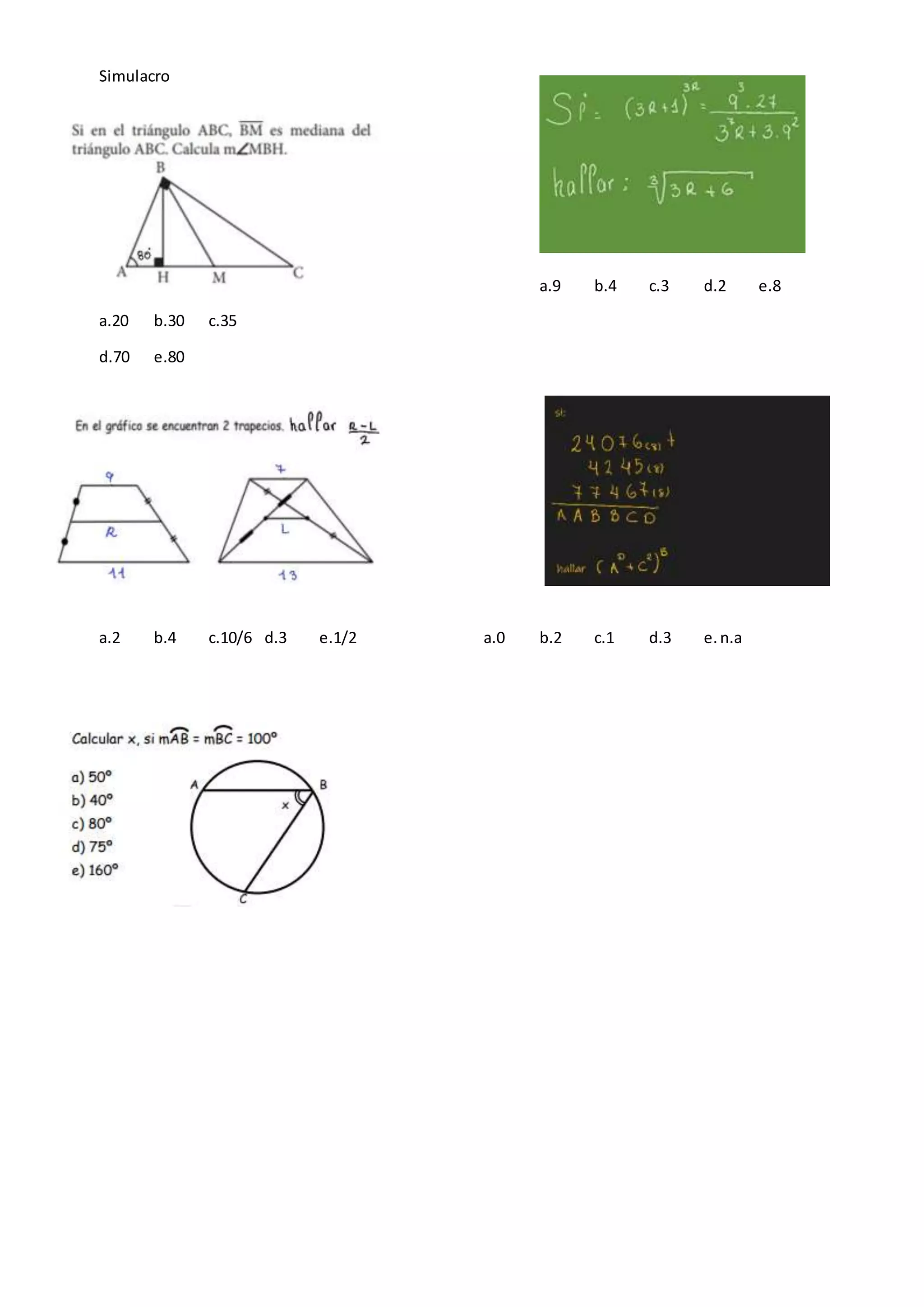 Simulacro mamatica cuarto año- bimestre 1 | PDF