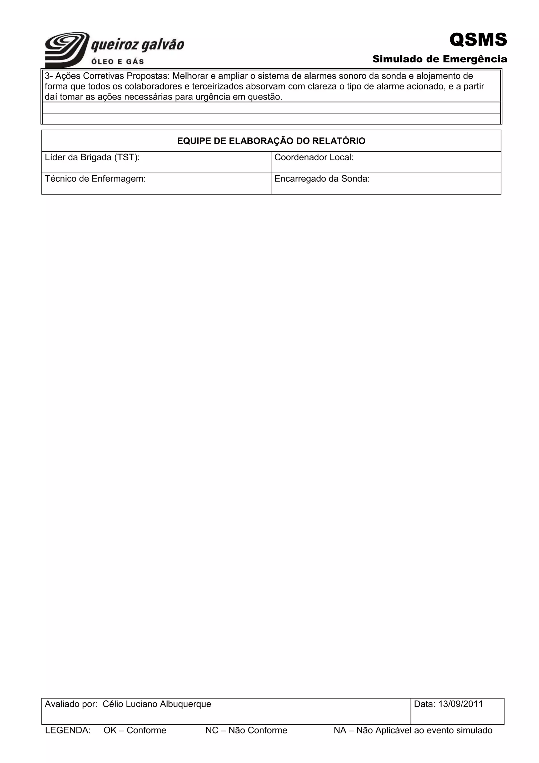 Modelo de Relatório de Simulado | DOC