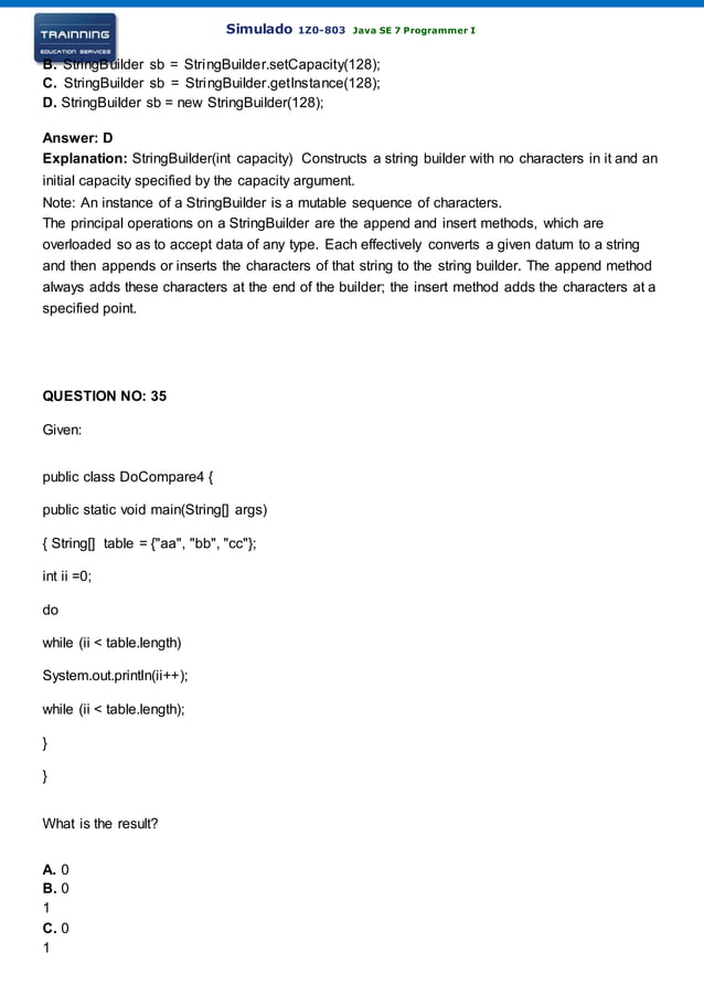 Simulado java se 7 programmer | PDF