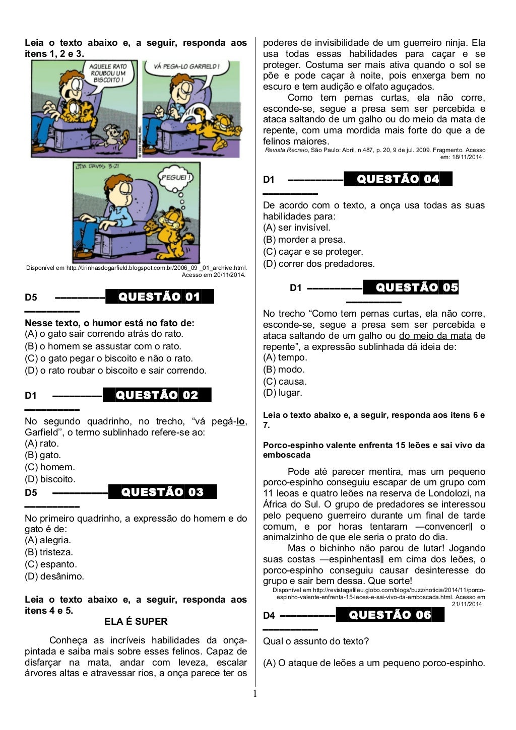 Simulado Lingua Portuguesa 7o Ano Com Gabarito - FDPLEARN