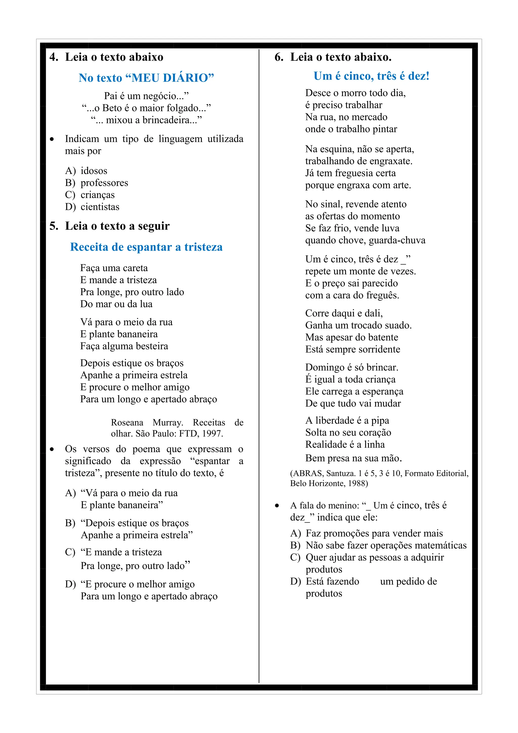 Simulado de Lingua Poruguesa - Revisão para prova do SAEB | PDF
