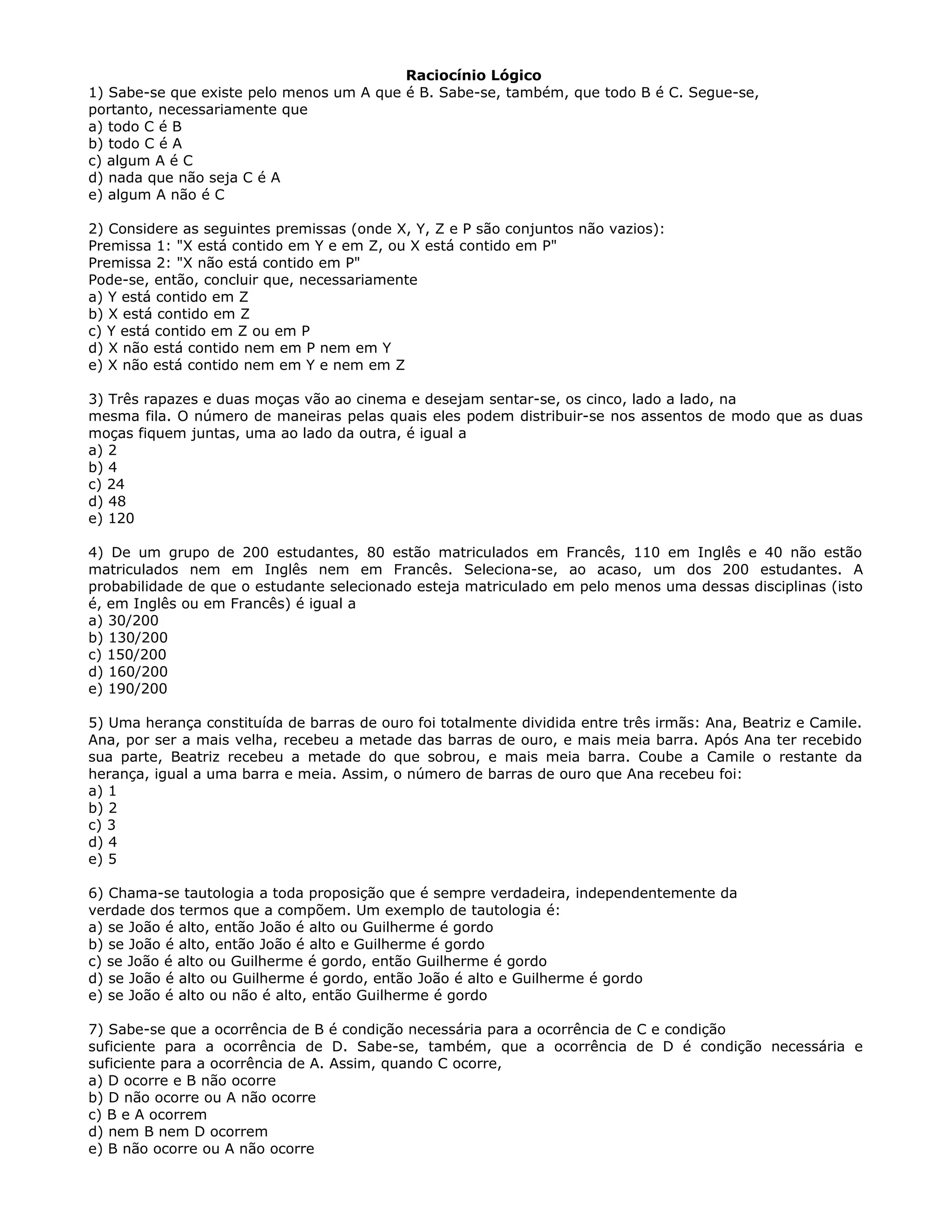 Resumão Raciocínio Lógico Pdf - FDPLEARN